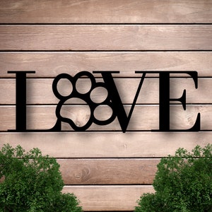 Metal Dog Paw Print Love Sign, Dog Lovers Metal Paw Print Wall Art ...