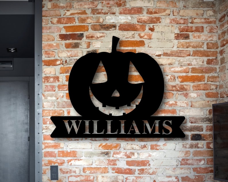 Custom Last Name Metal Halloween Sign, Custom Halloween Pumpkin Decor ...