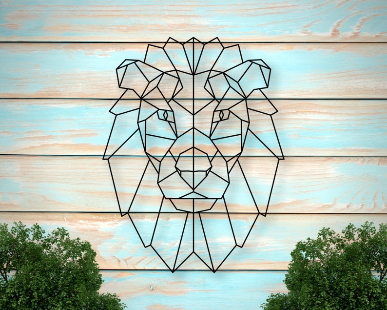 Lion Metal Wall Art, Geometric Lion Head, Metal Wall Decor, Animal ...