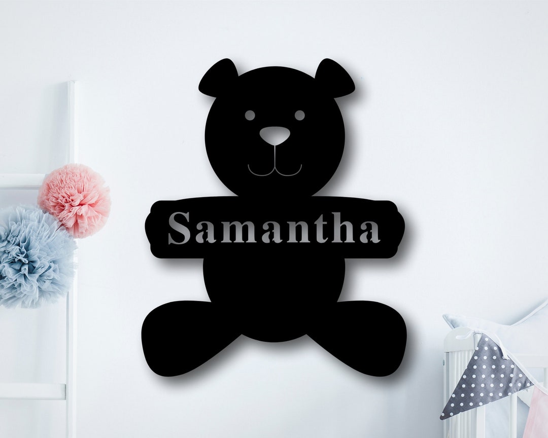 Personalized Metal Stuffies Sign, Custom Baby Sign With Teddy Bear ...