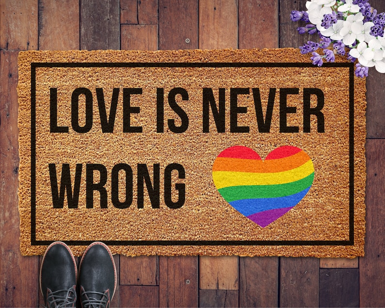 LGBTQ Welcome Mat LGBTQ Doormat Housewarming Gift Love is - Etsy