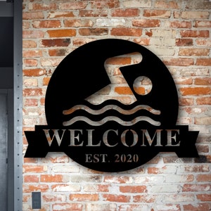 Personalized Metal Swimming Sign, Family Name Metal Sign, Welcome Sign ...