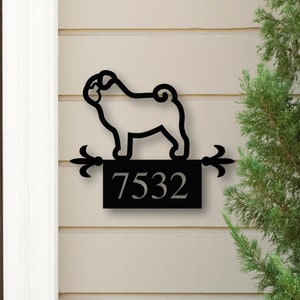 Custom Metal Address Sign, Metal House Number Sign, Pug Art, Front ...