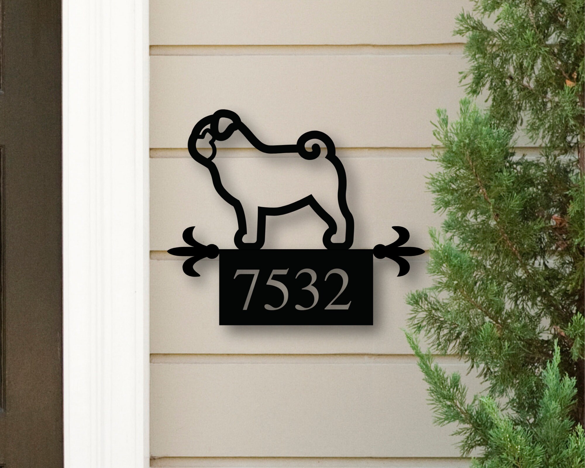 Custom Dog Address Sign Metal Pug Sign Custom Metal Address - Etsy