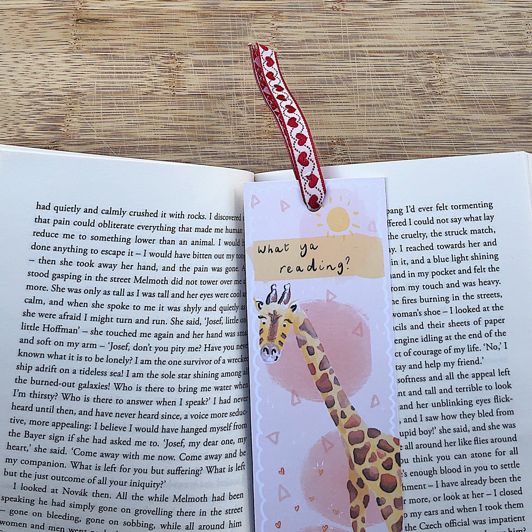 Cute Handmade Bookmark - Giraffe and Mouse Illustration - With Ribbon ...