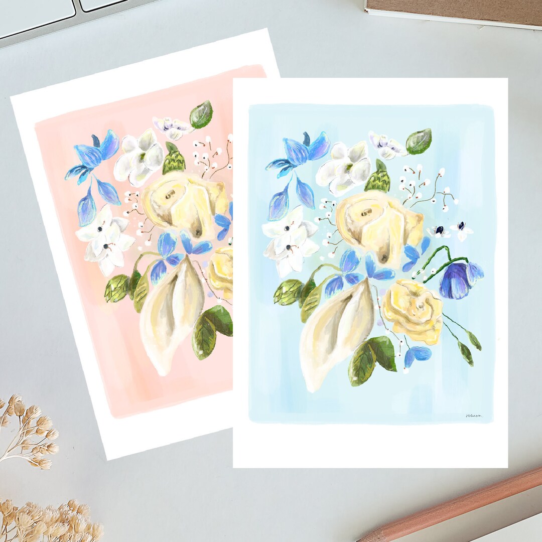 Pastel Floral Postcards set of 2 - Etsy
