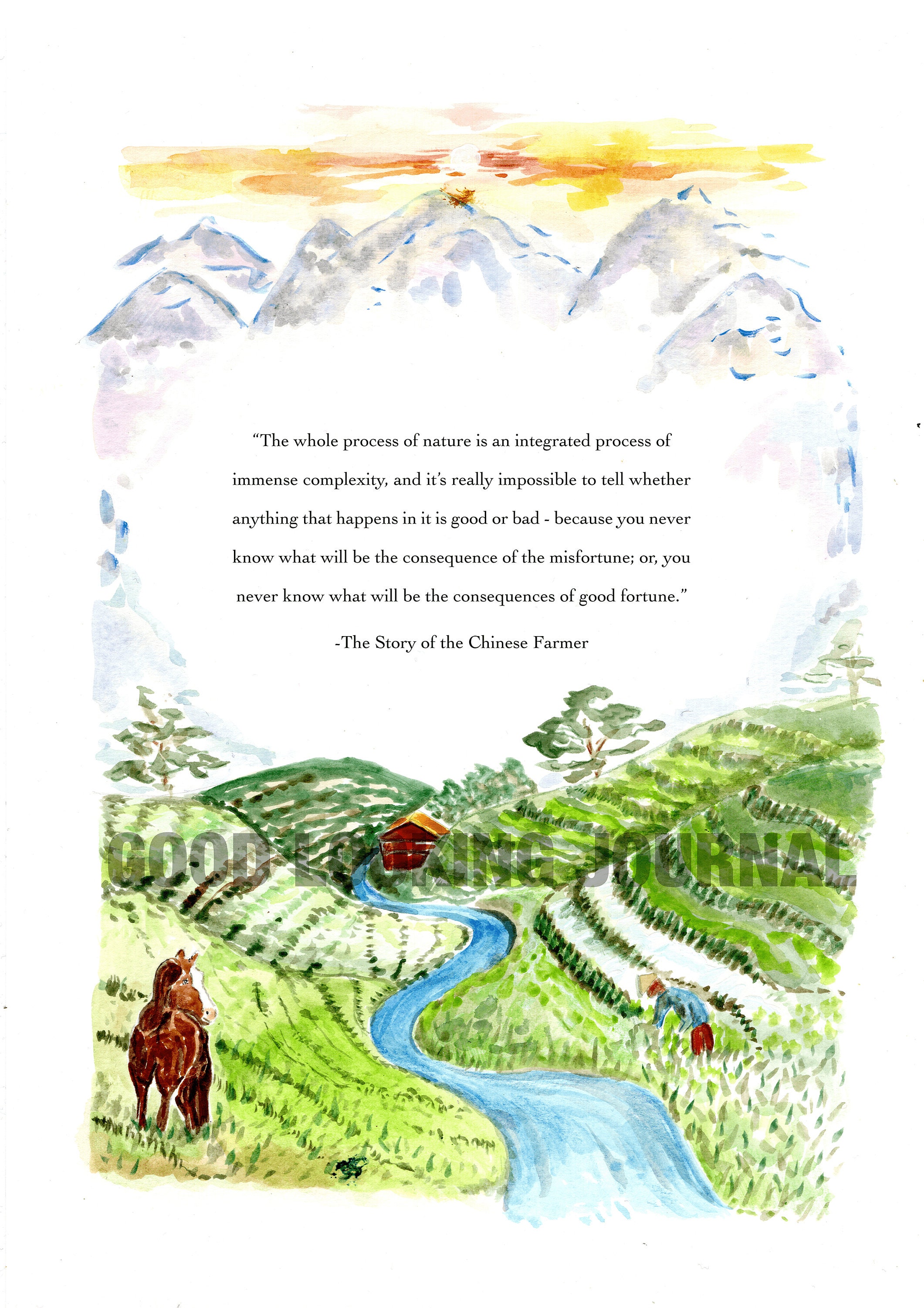 Framed the Parable story of the Chinese Farmer Watercolour / Gouache ...