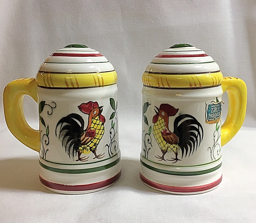 Bird Rooster and Roses Salt and Pepper Shakers Hand Painted PY Kitchen ...
