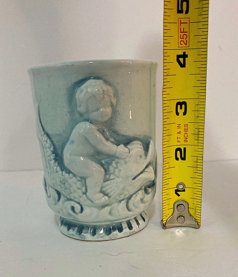 Ceramic Enesco Cherub Riding Koi Fish Blue Cup Toothbrush - Etsy