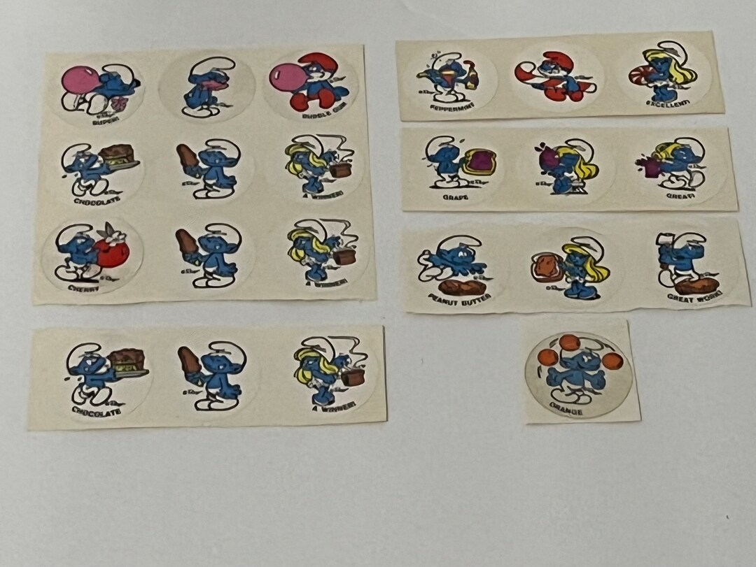 80s Smurf Scratch N Sniff Smurfy 22 Scented Stickers Unused Collectible ...