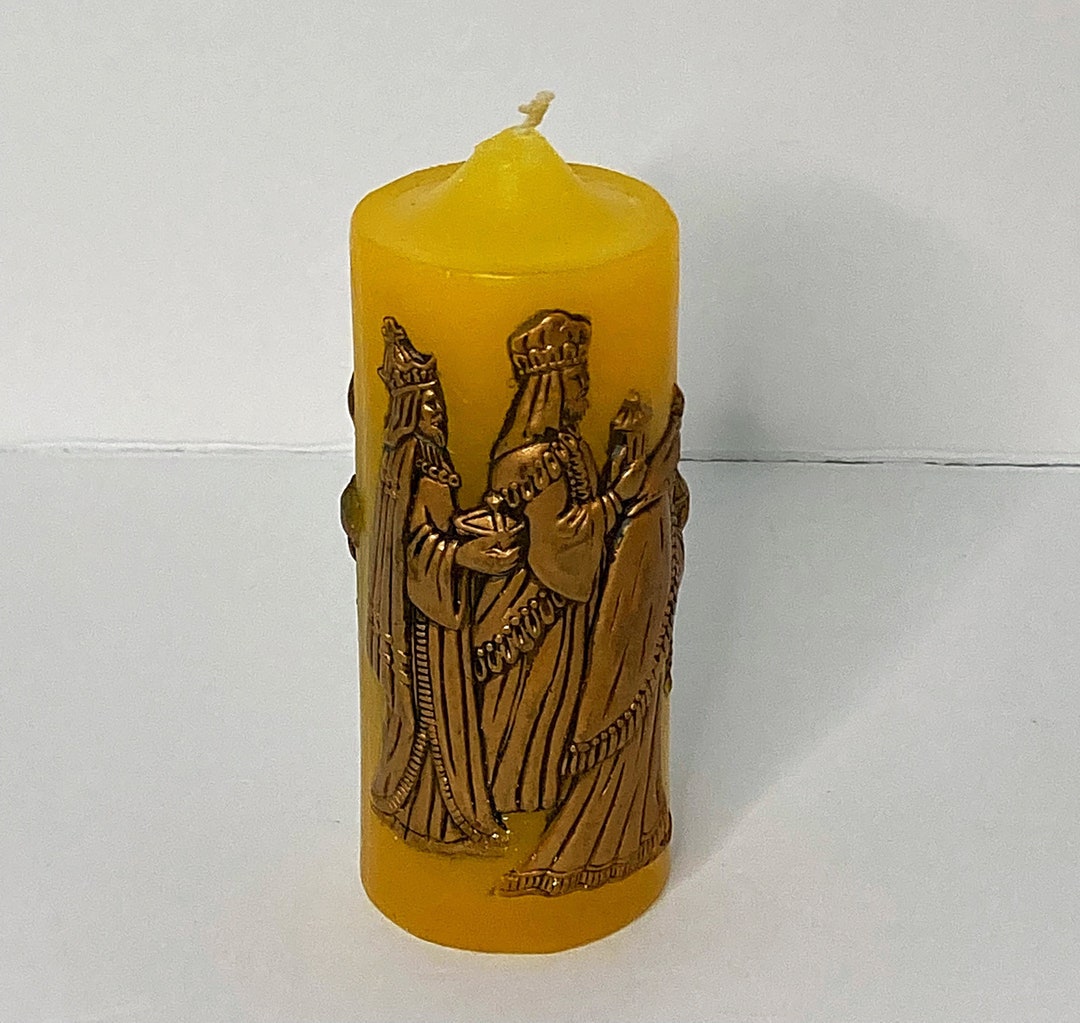Candle Pillar Three Wise Men Hand Painted Sculpted Vintage 1978 Holiday ...