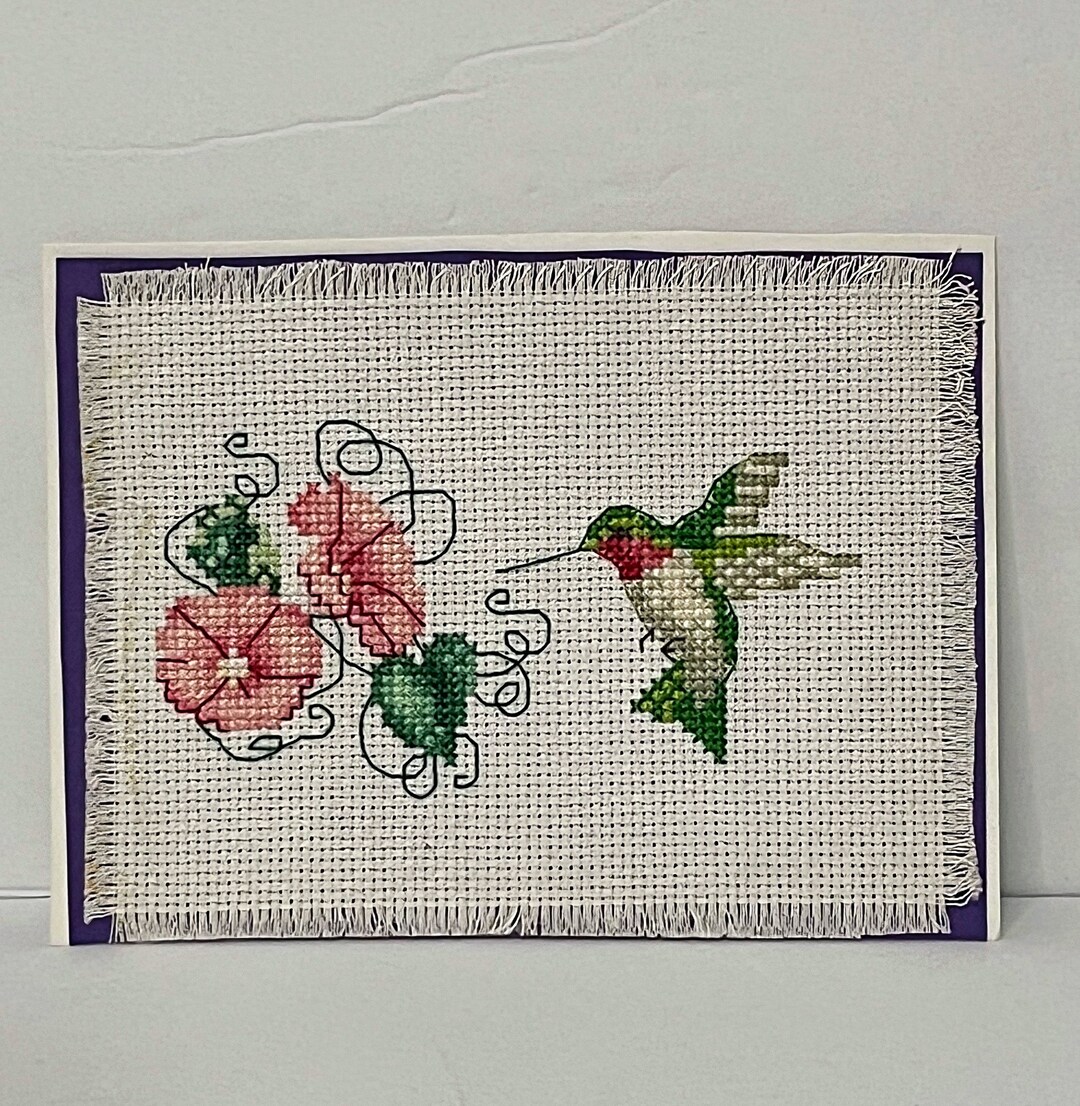 Needlepoint Hummingbird Flowers Floral Unframed Vintage Home Decor Gift ...