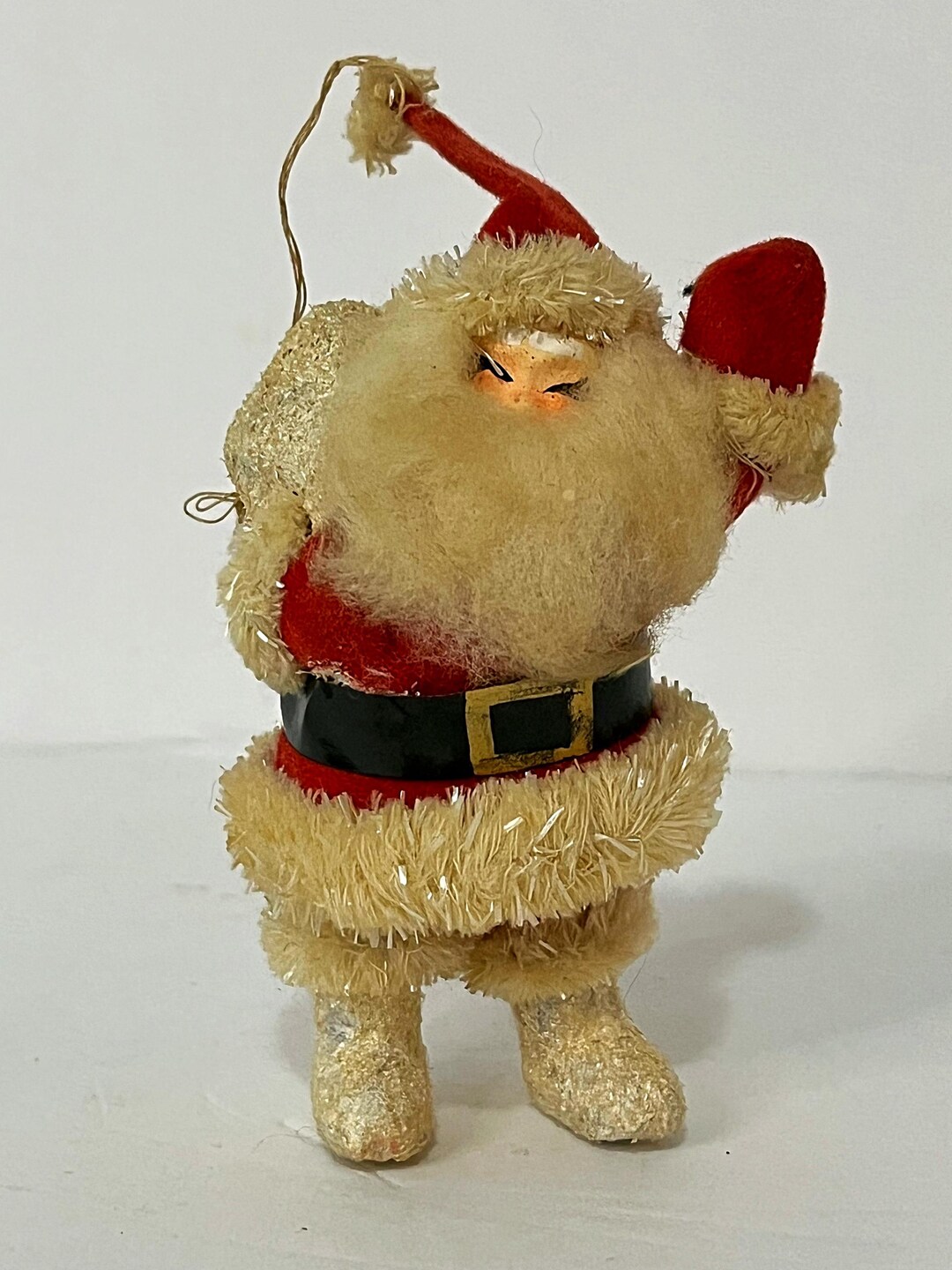 Putz Mica Cotton Spun Flocked Santa Claus Figurine Vintage 1950s ...