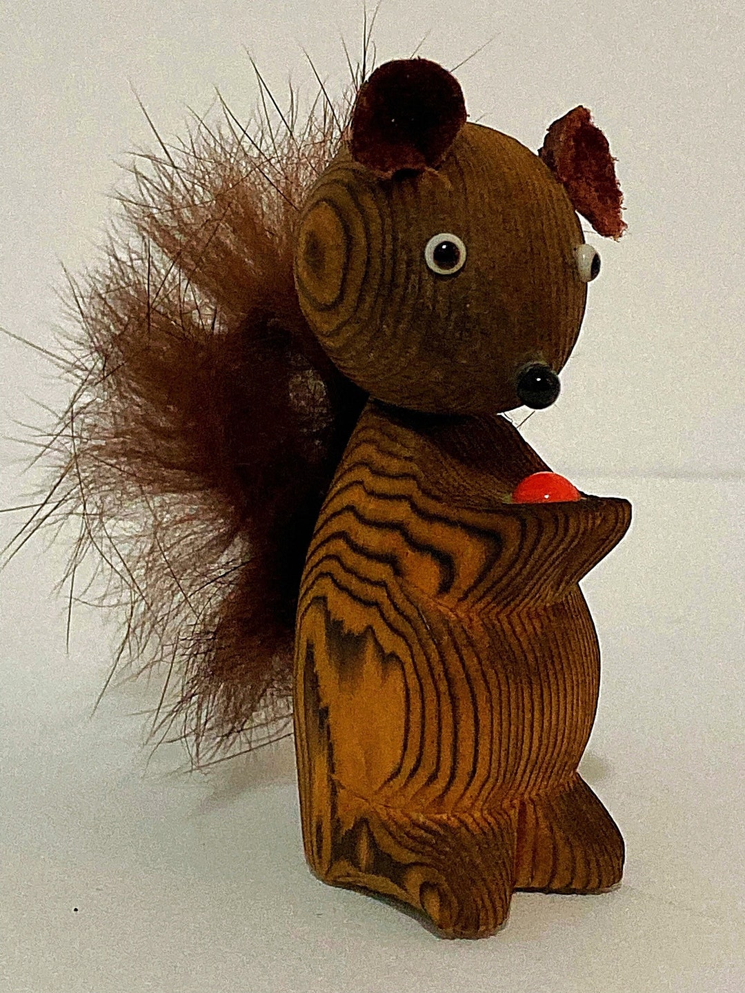 Squirrel Teak Wood Fluffy Tail Handcarved Statue Figurine MCM Fall ...