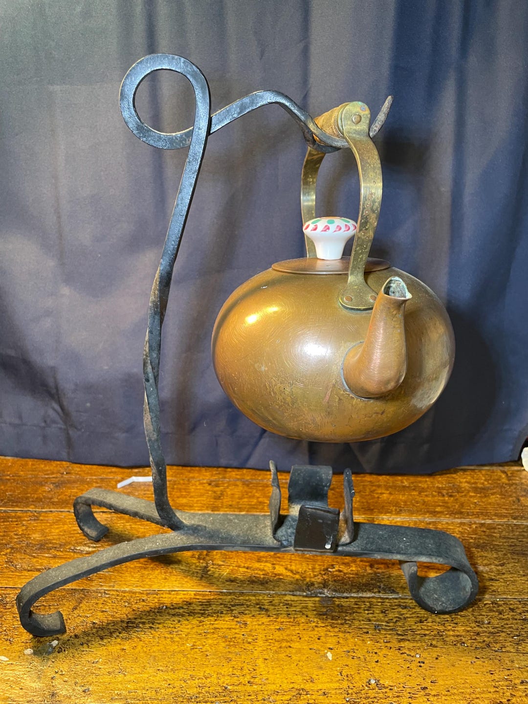 English Copper Tea Kettle With Hand Forged Iron Custom Holder for ...