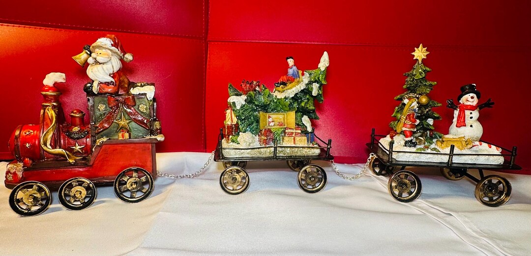 Christmas Three Piece Santa Train Set. Christmas Holiday Decor. Vintage ...