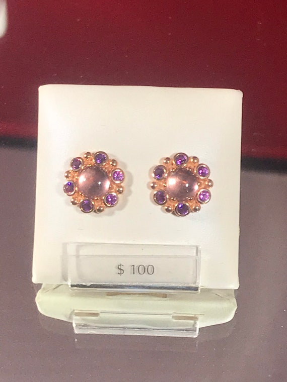 Pandora Floral Studs in Rose Gold with Pink Cubic Zirconia New