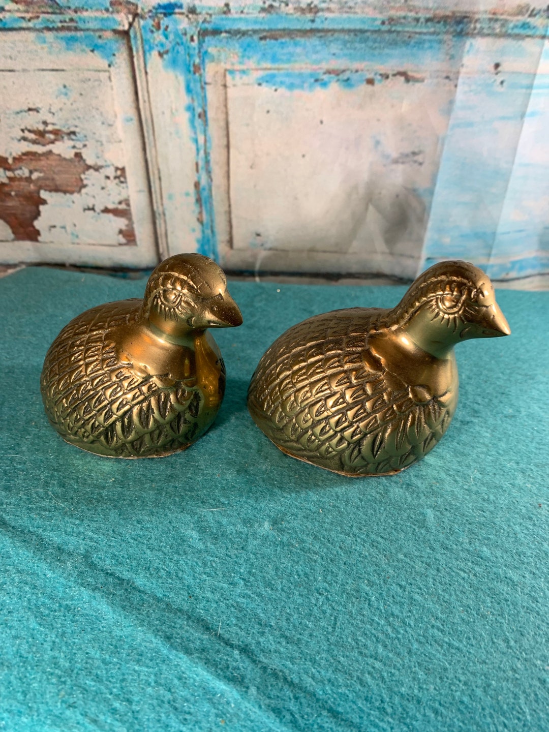 Heavy Vintage Small Solid Brass Quail Figurines or White Ceramic Quail ...