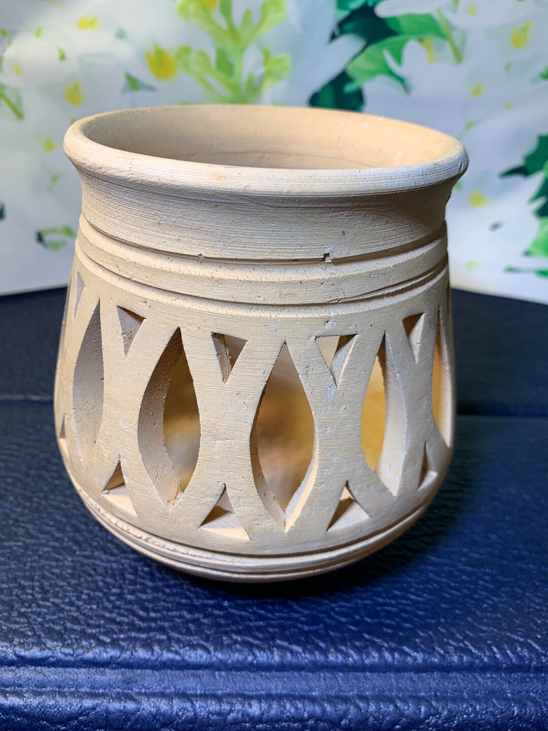 Candle Holder Cut Out Pottery - Hand Made Beige Candle Holder by Delmon ...