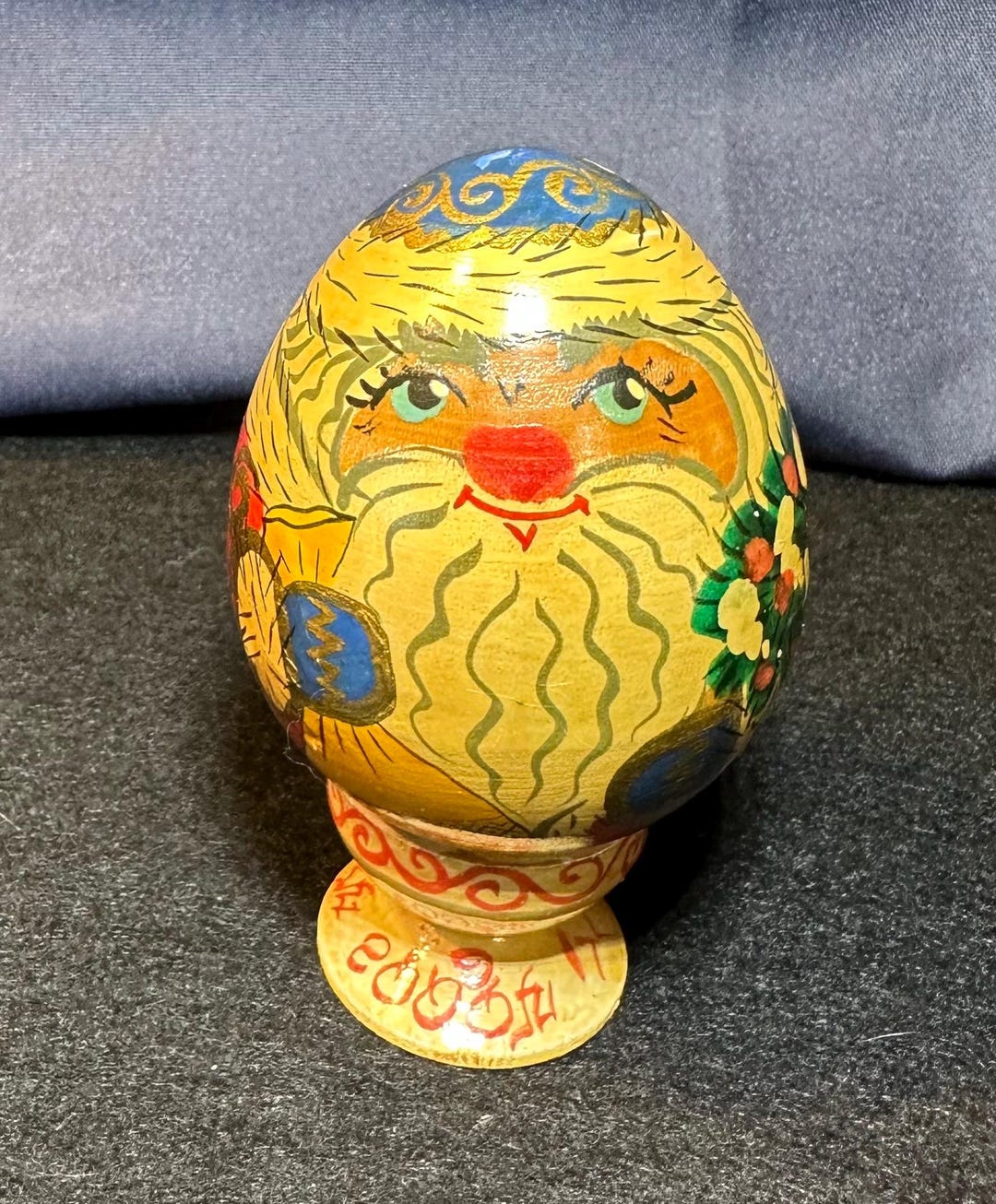 Santa Egg Vintage Colorful Hand Painted Wood Egg With a Stand - Etsy