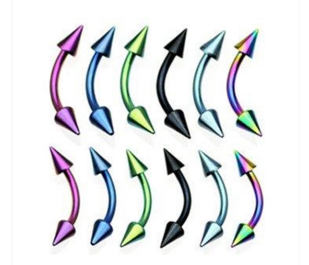 Curved Spiked Barbell Several Colors 18 and 14 Gauge Surgical Steel NEW ...
