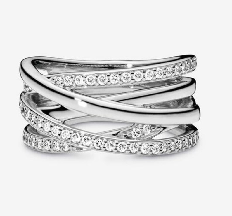 Pandora Sparkling & Polished Lines Ring NEW in Sterling Silver With ...