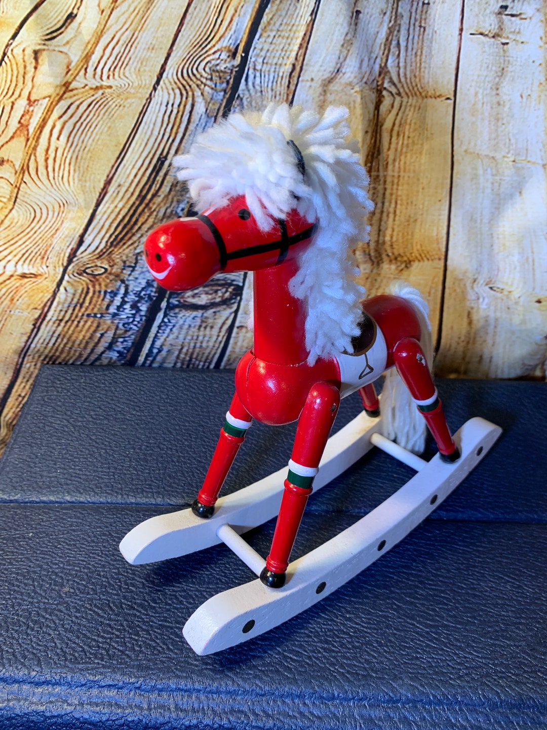 Wooden Rocking Horse- Vintage Hand Painted and Hand Made Red and White ...