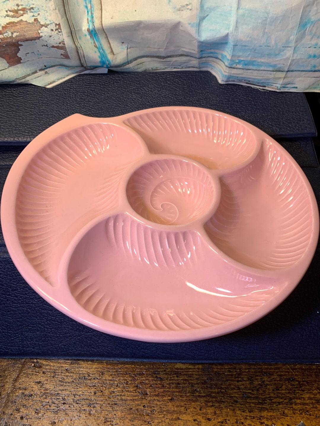 Pink Shell Serving Platter-vintage Ceramic Shell Shaped Divided Platter ...