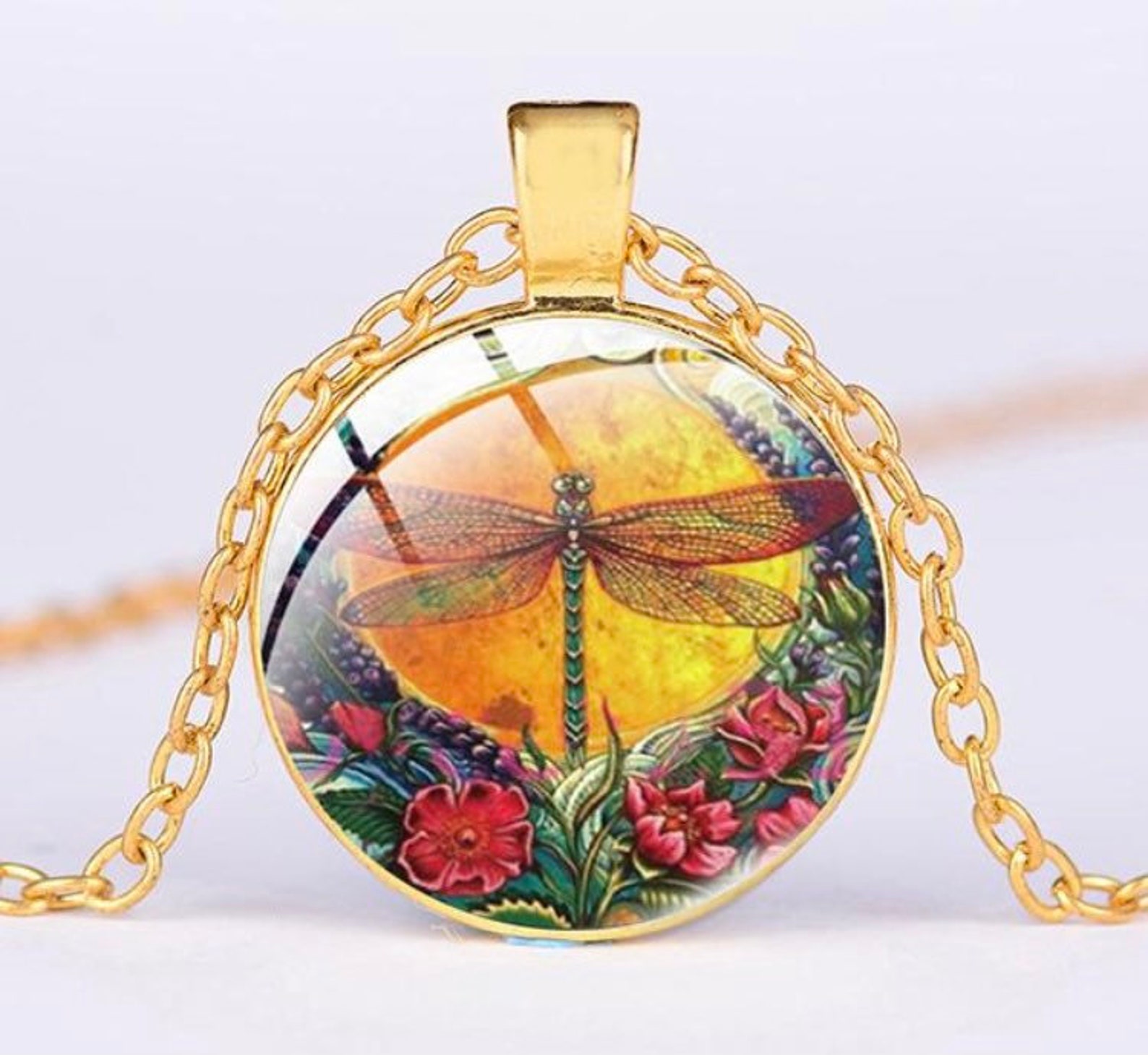 Colorful Dragonfly Pendant on 22 Chain in Silver Gold or | Etsy