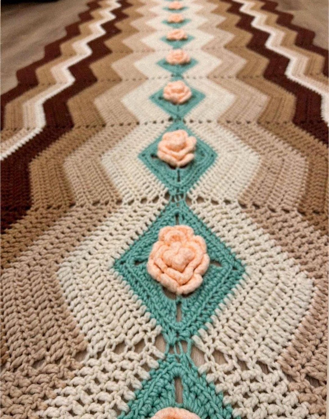 Beautiful Hand-crochet Afghan. Long 46"x120" Chevron Pattern in Earth ...