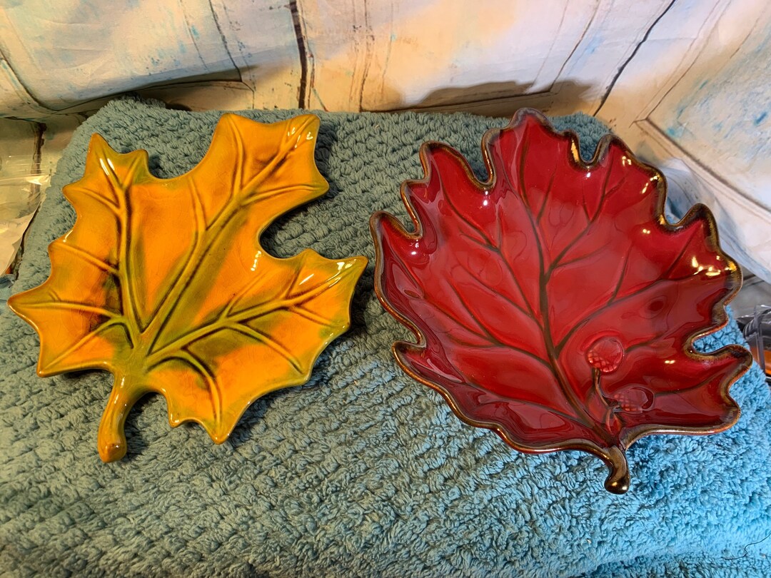 Many Fall Leaf Plates Large Heavy Vintage Platters Your Choice of Clear ...
