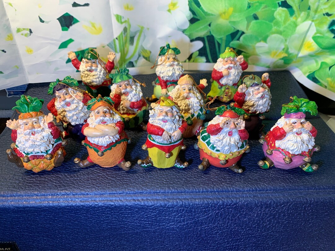 Christmas Santa Fruit Ornament Set Adorable Vintage Set of 12 Fruit ...