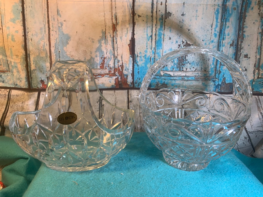 Vintage Block Crystal Basket: Hand Cut Leaded Glass, Made in Poland - Etsy