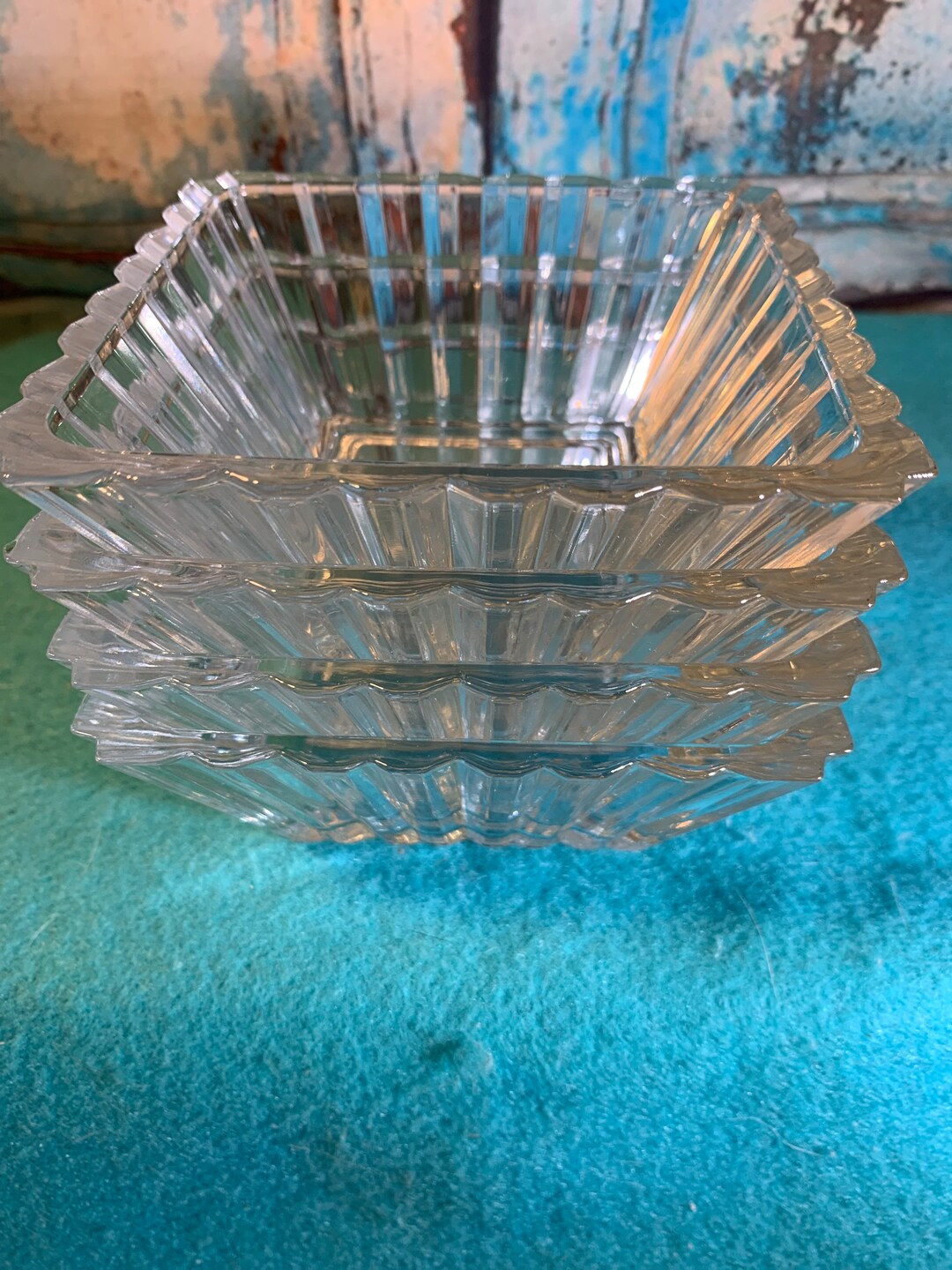 Heavy Crystal Set of Four Vintage Clear Glass Square Bowls in Excellent ...