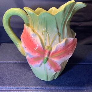 Stunning Butterfly Pitcher Large Vintage Ceramic Pitcher With Handle in ...