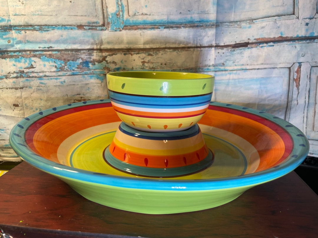 Colorful Chip and Dip Set: Two Piece Snack Platter (14"x2.5") - Etsy