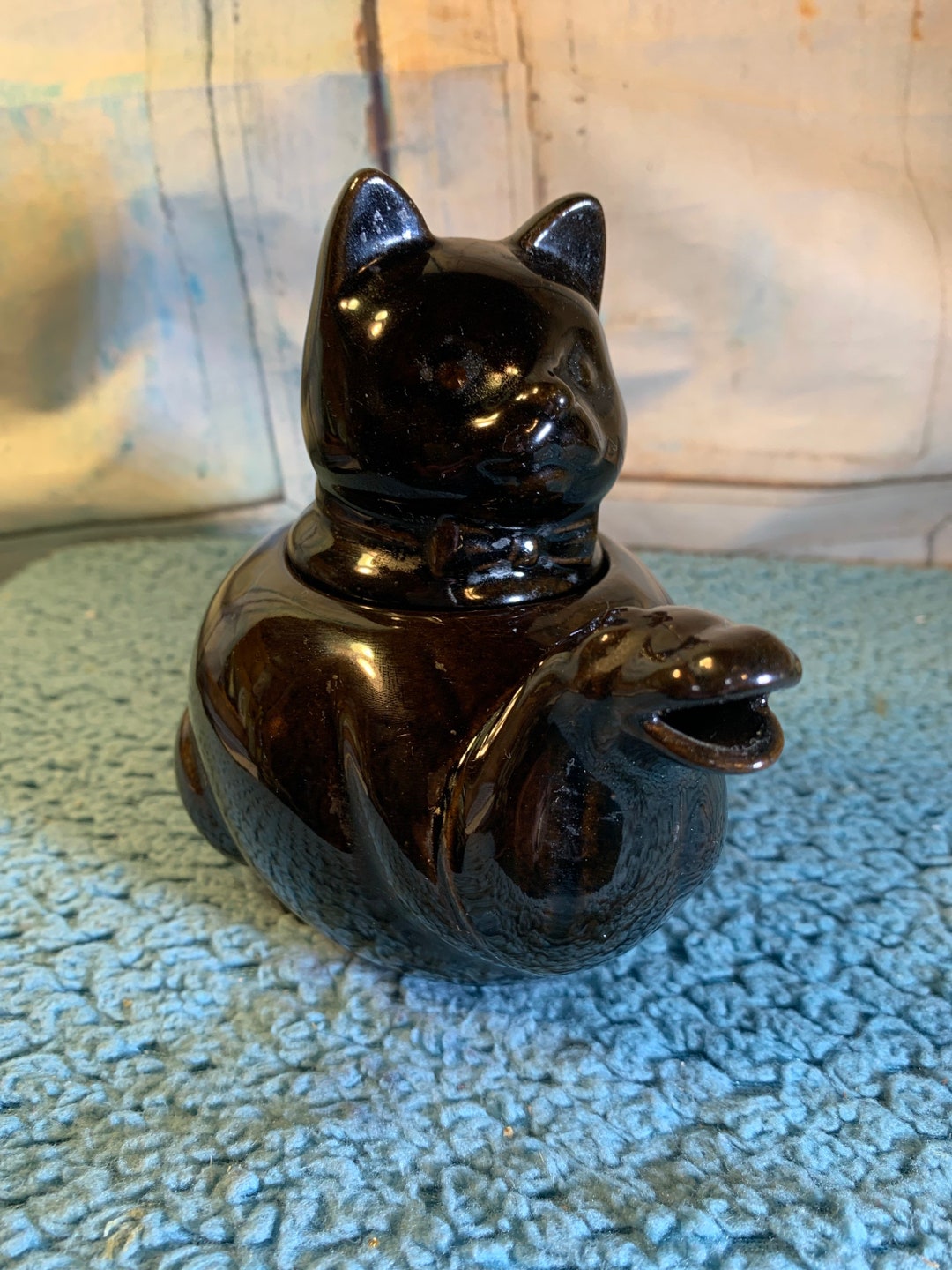 Small Cat Teapot Pitcher- Vintage Ceramic Dark Brown Cat Shaped With ...