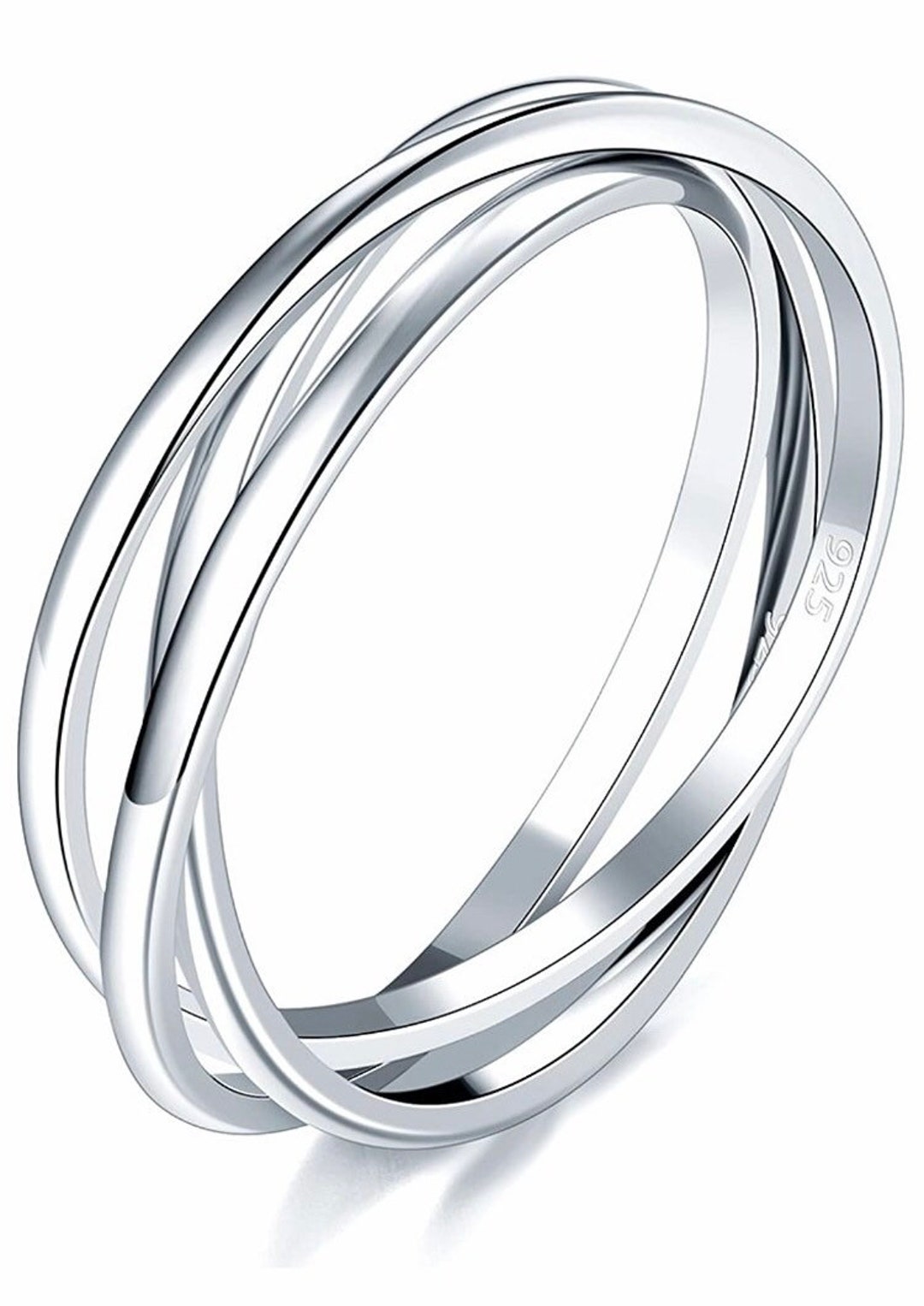 Genuine Sterling Silver Ring Triple Interlocked Rolling High Polish ...