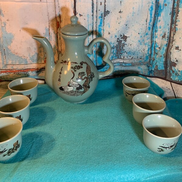 Vintage Japanese Crane Tea Set - Etsy
