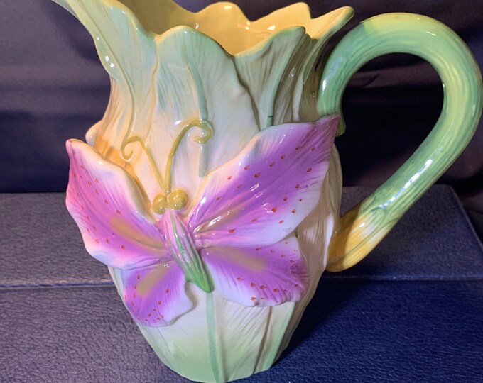Stunning Butterfly Pitcher- Large Vintage Ceramic Pitcher With Handle ...
