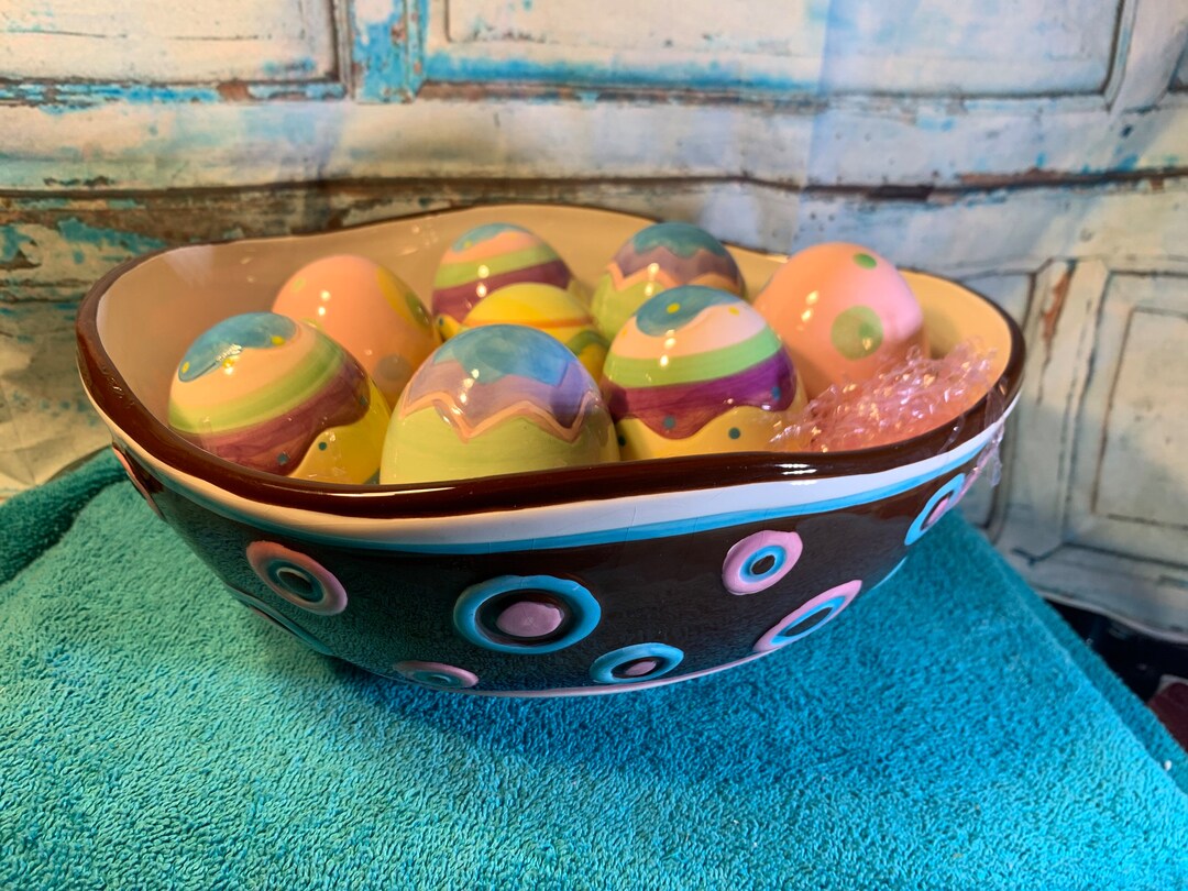 Polka Dot Easter Egg Bowl- Large Vintage Ceramic Bowl With Eight ...