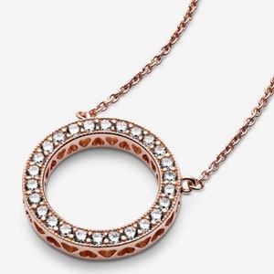 PANDORA Circle of Sparkle Necklace in Rose Gold With Cubic Zirconia NEW ...