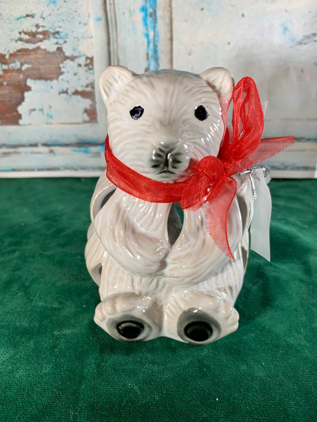 Vintage Ceramic Bear Potpourri Holder With Red Ribbon - Etsy