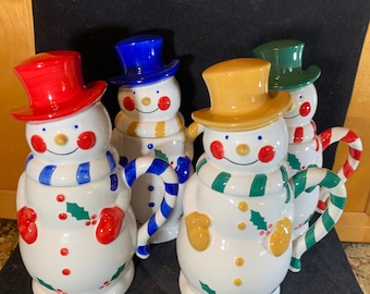Temp-tations Set of Two Christmas Snowman Mugs With Lids - Etsy