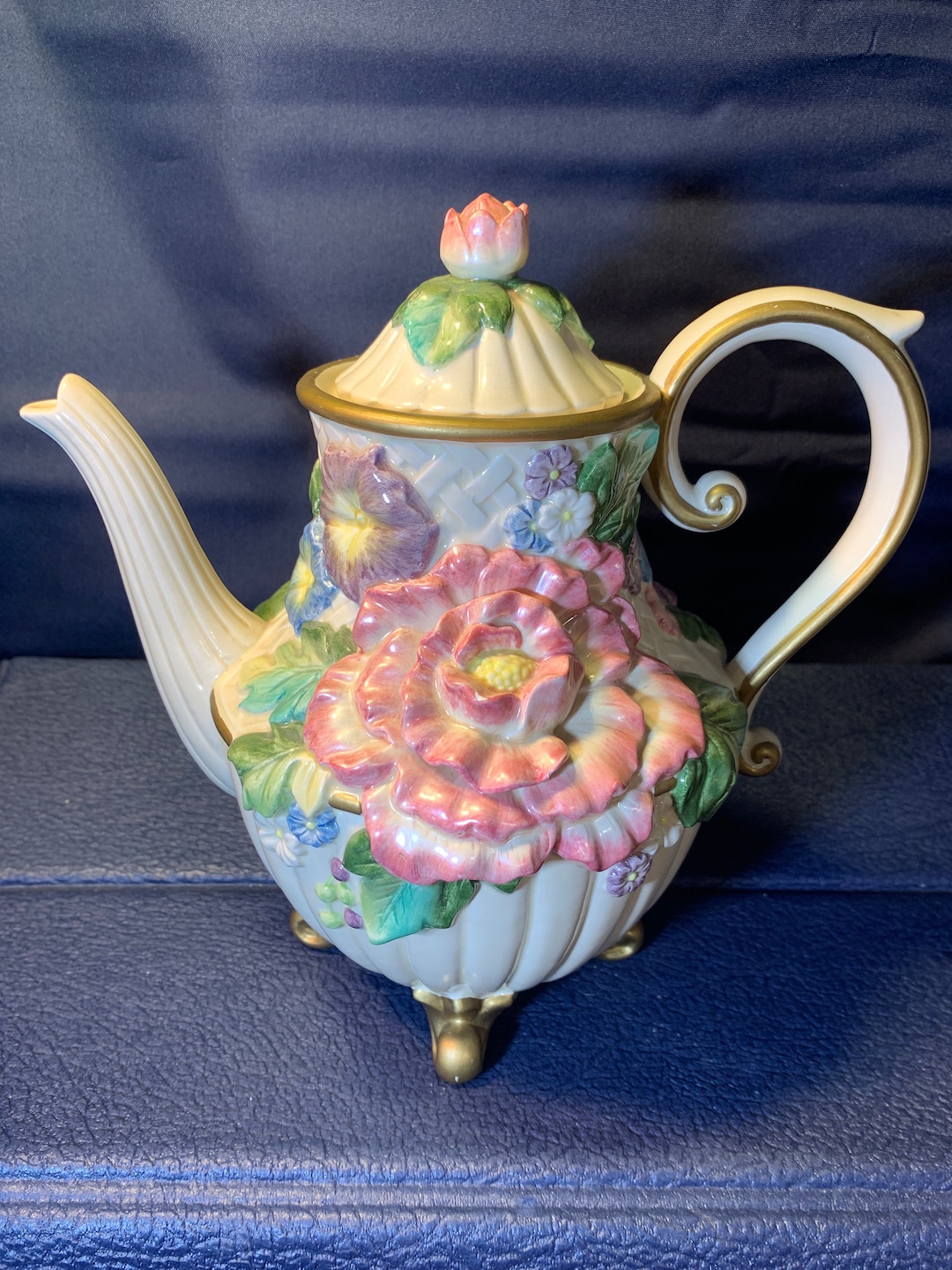 Fitz and Floyd Tea Pot- Vintage Ceramic Hand Painted Fitz and Floyd ...