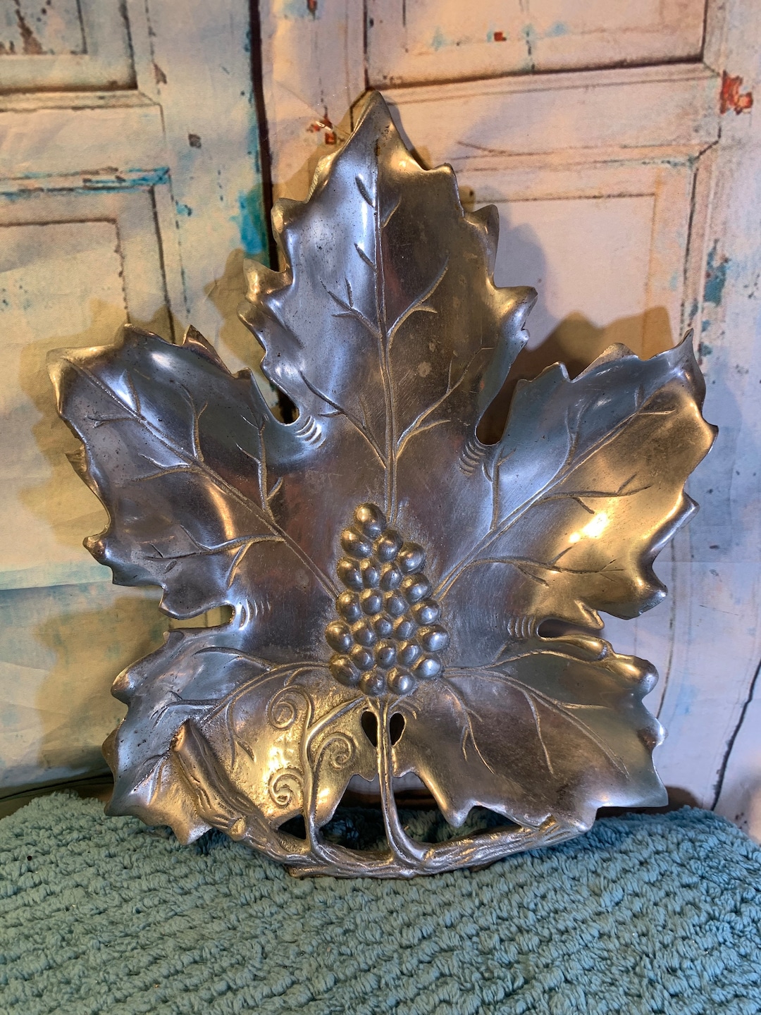 Vintage Fall Leaf Plate: Silver Metal Platter (14x11.5") - Etsy