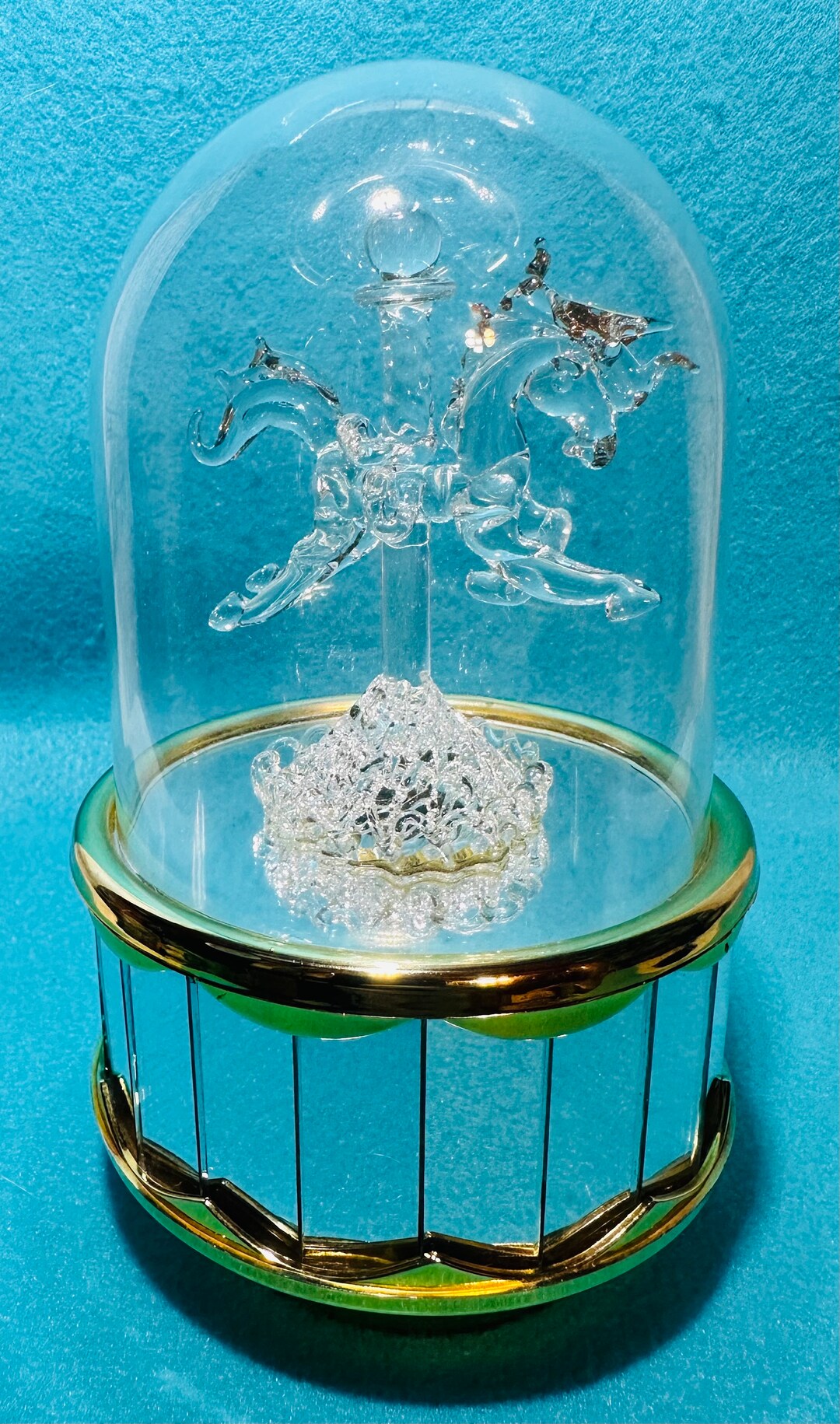 Carousel Windup Musical Globe With Battery Operated Lights. Blown Glass ...