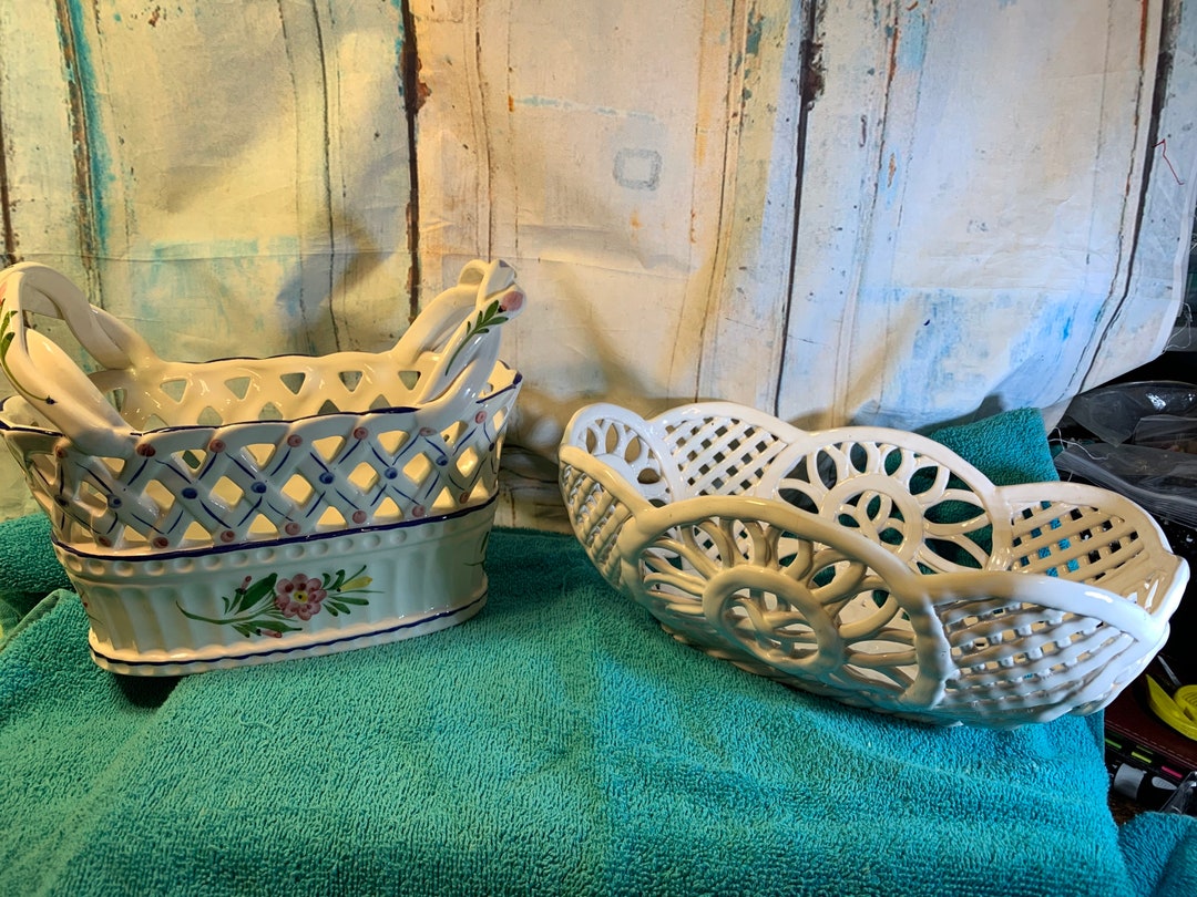 Ceramic Baskets Handmade in Portugal Beautifully Cut Out Bowl or Floral ...