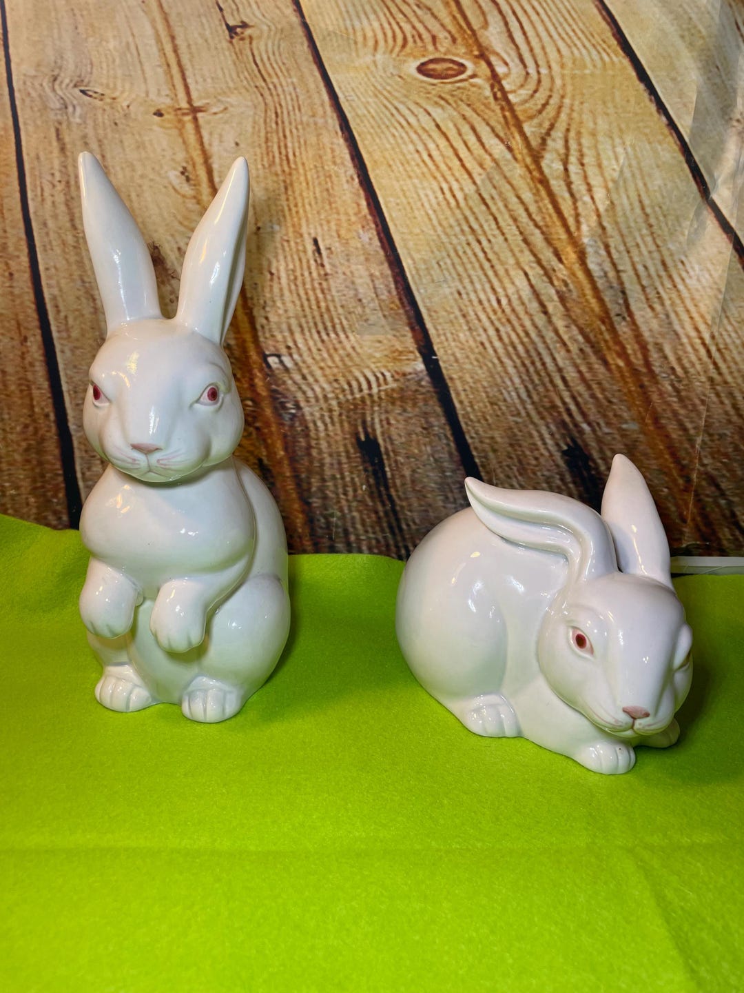 Fitz and Floyd Bunny Rabbit Figurines Set of 2 White Rabbits. Easter or ...