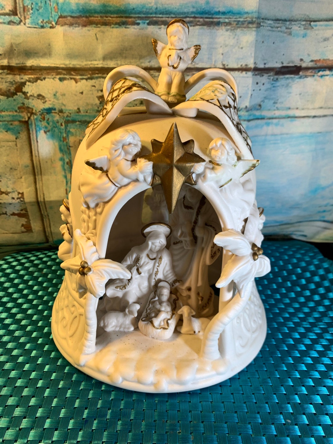 Christmas Bell Nativity Scene- Large Vintage Porcelain Bell With ...